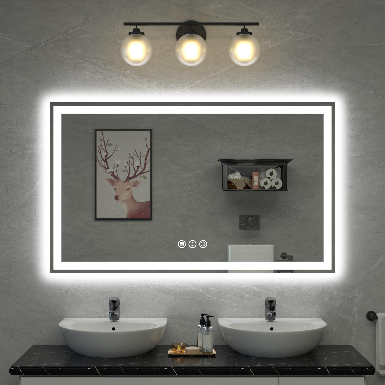 miskerm 60"x 36" LED Bathroom Mirror, Double Lighting Sources Dimmable ...