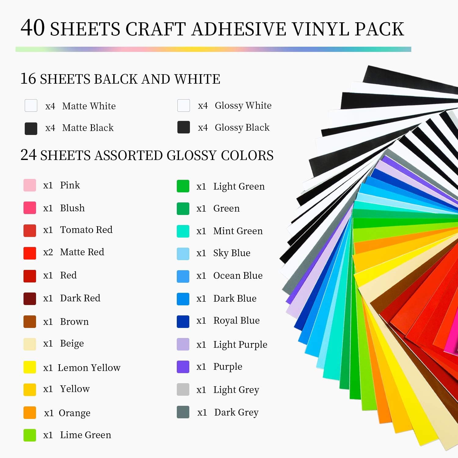 VINYL FROG Adhesive Vinyl Pack 12″ x 12″ 40 Sheets Assorted Colors ...