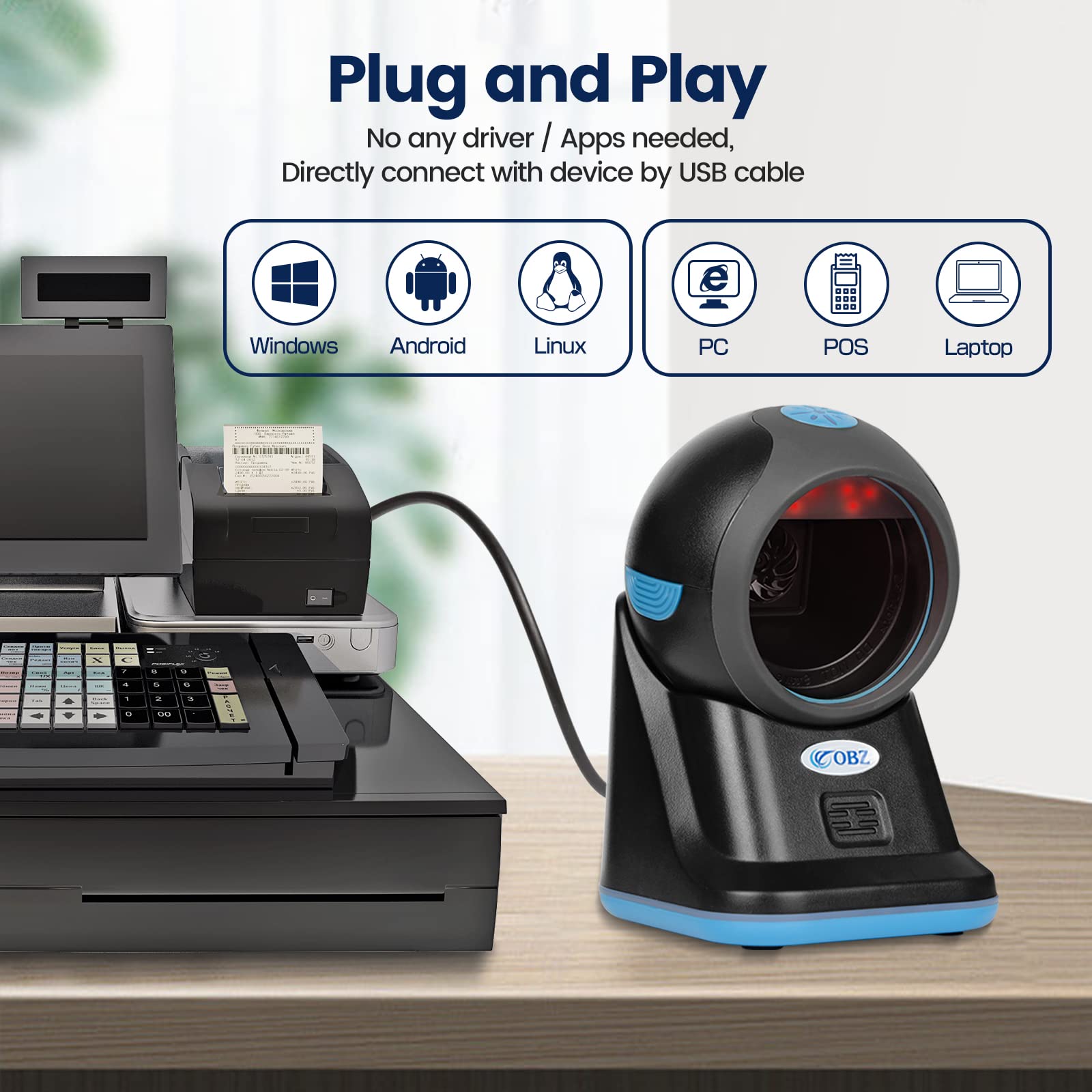 Mua OBZ 1D 2D QR Hands-Free Barcode Scanner, Omnidirectional Automatic ...