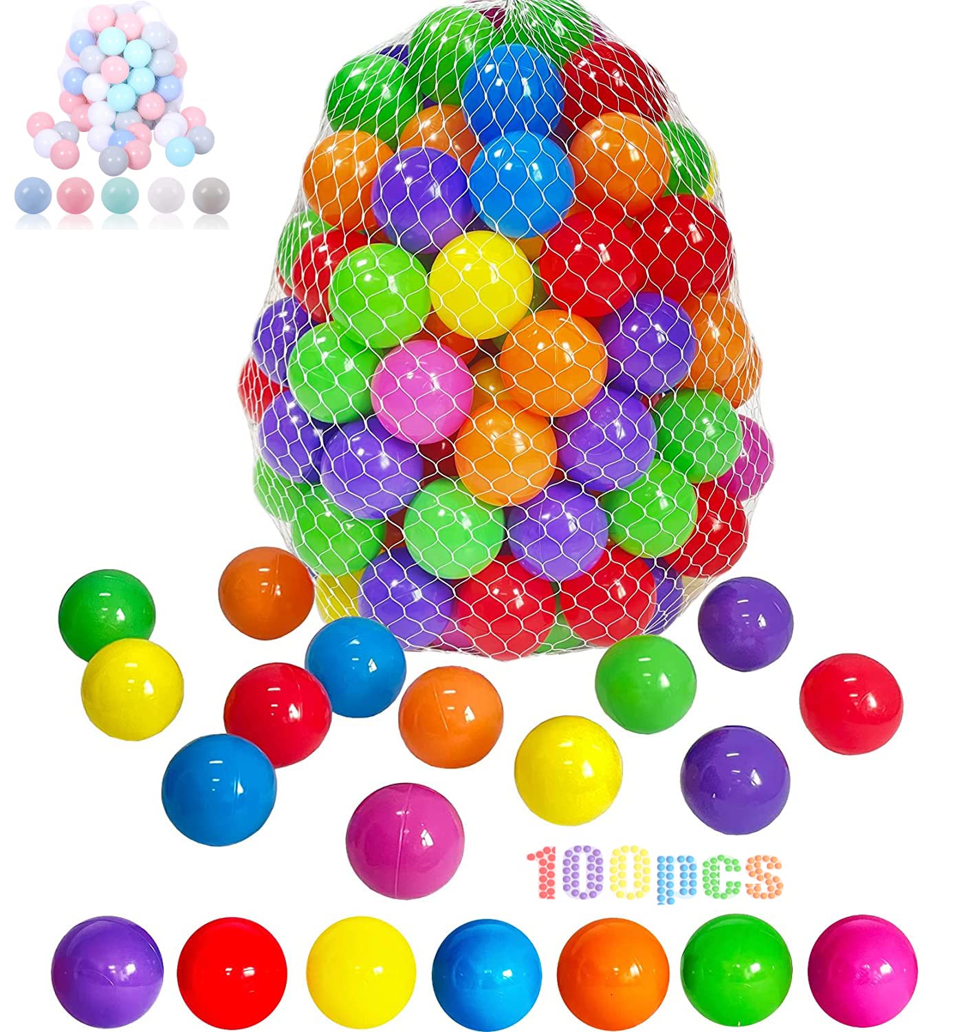 LANGXUN 100pcs Soft Plastic Ball Pit Balls - Plastic Toy Balls for Kids ...