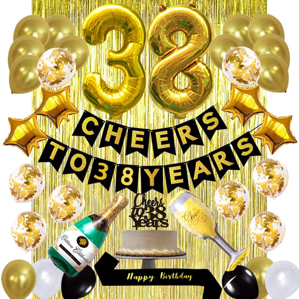 Amazon.com: Gold 38th Birthday Decorations Kit, Cheers to 38 Years ...