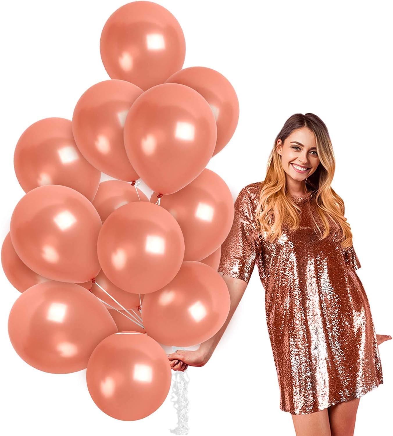 Amazon.com: Metallic Rose Gold Balloons 100 Pack - Rose Gold Latex ...