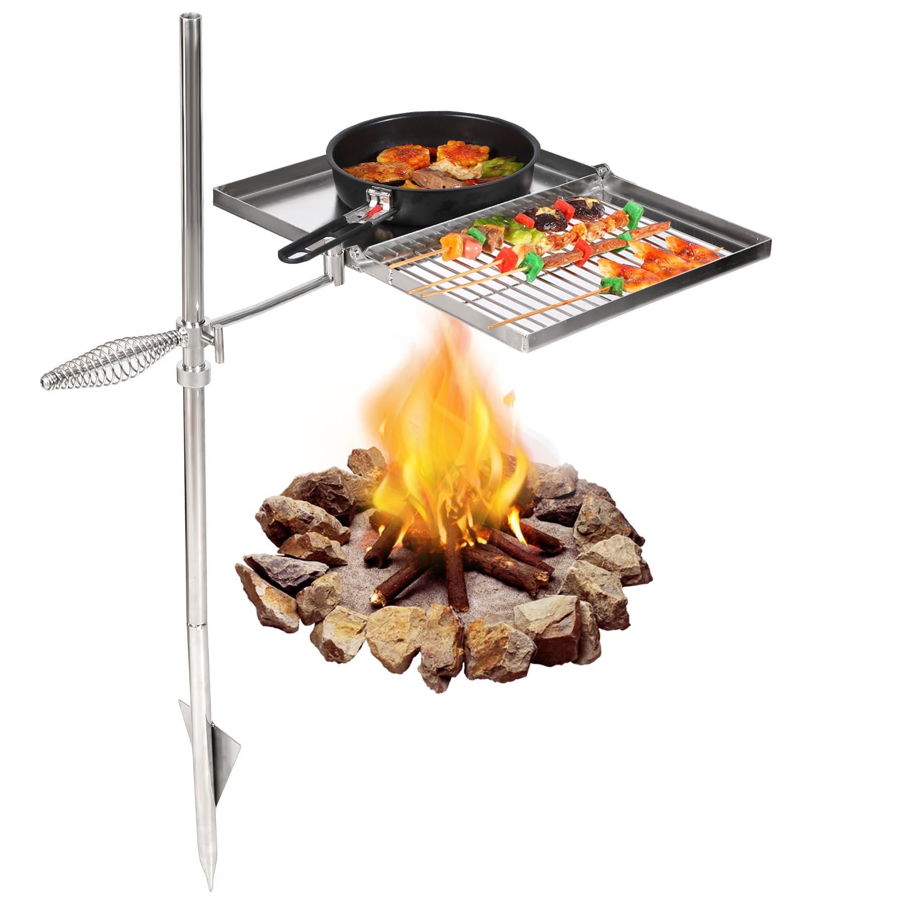 REDCAMP Folding Swivel Campfire Grill, Portable Stainless Steel Cooking ...