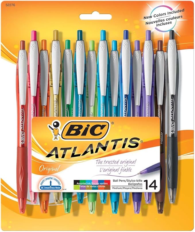 BIC Atlantis - Bolígrafo retráctil de punta media (1,0 mm), colores ...