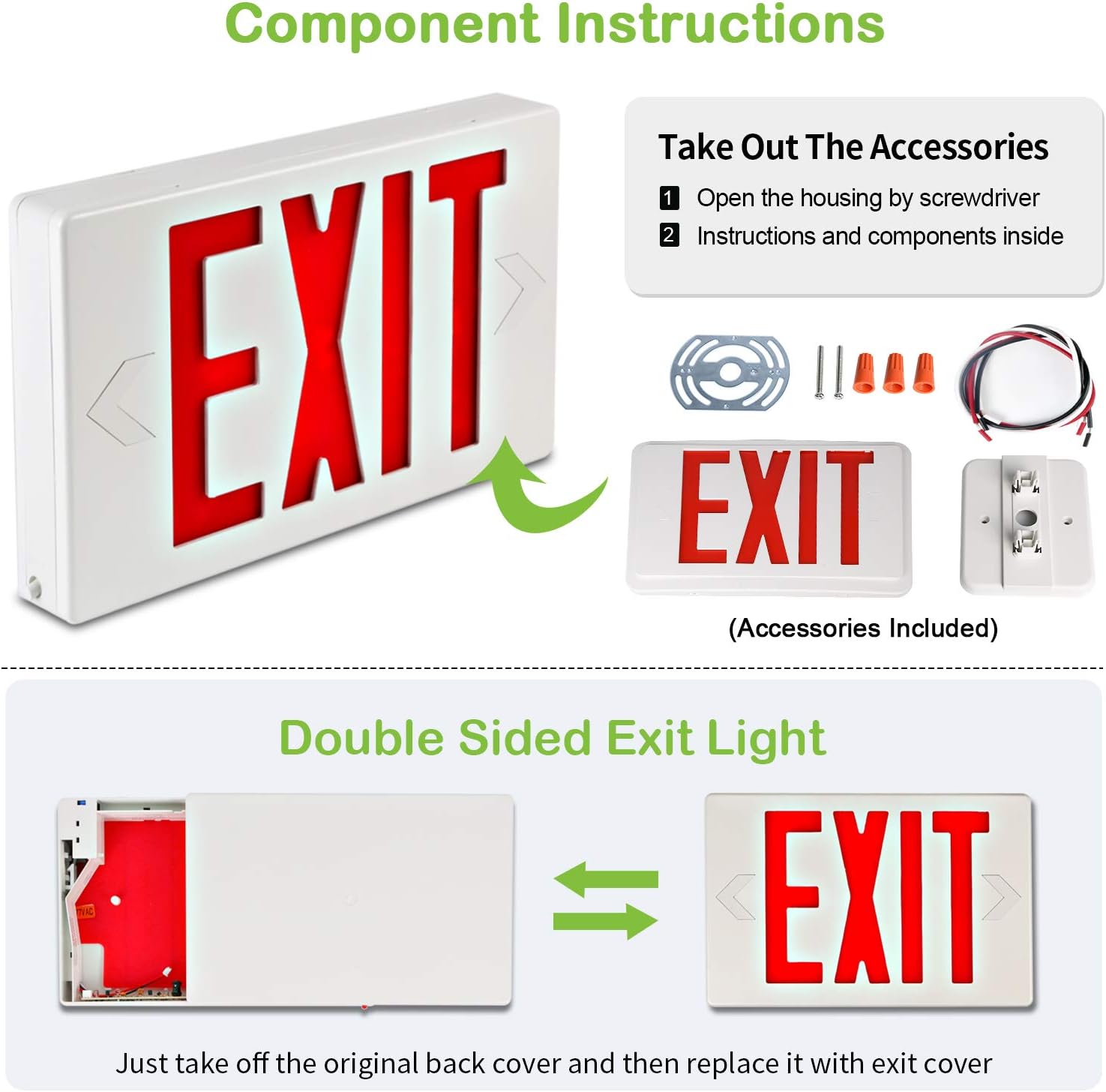 120V-277V Universal Mounting Double Face Red Letter Emergency exit ...