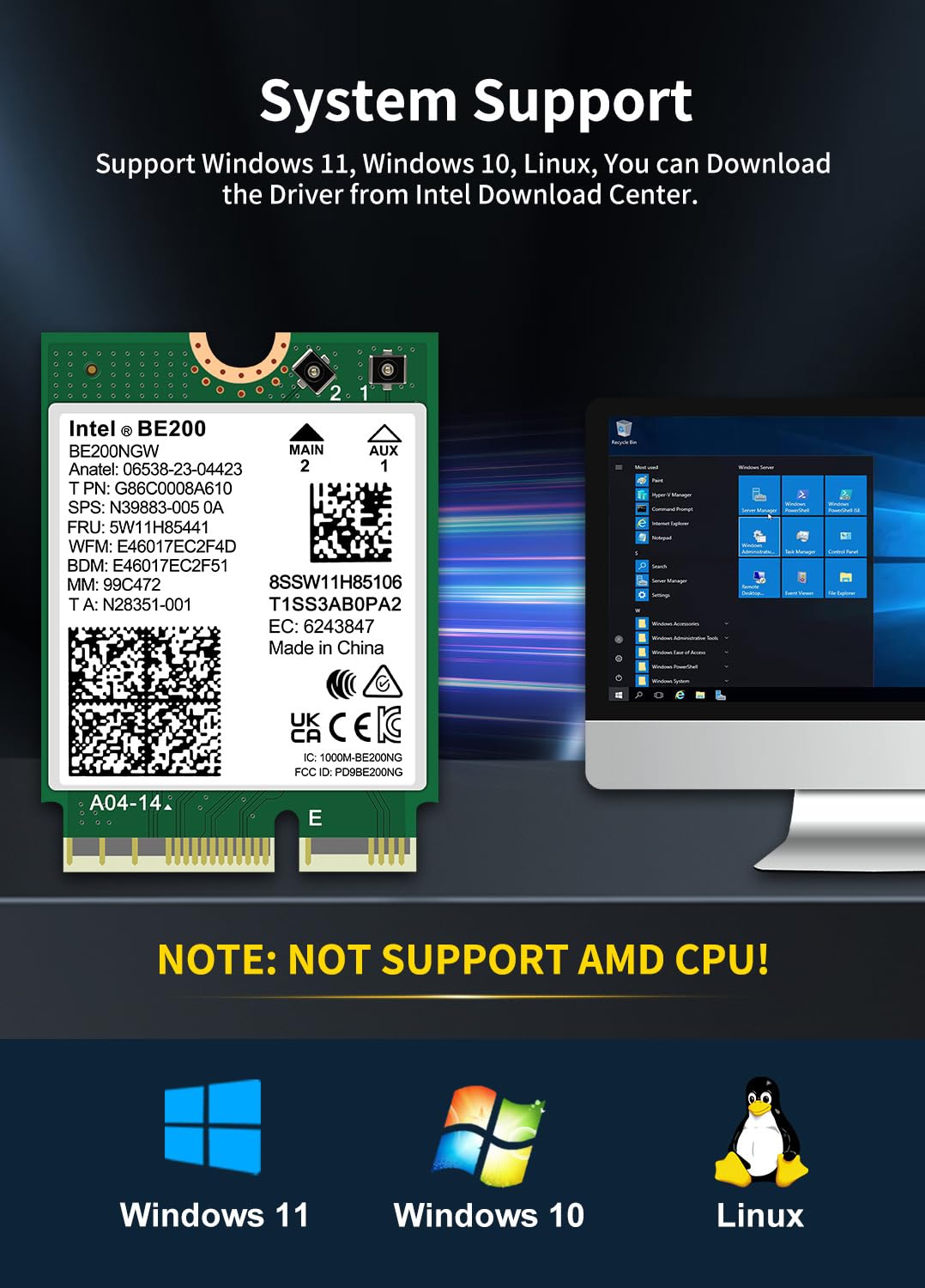 Mua WiFi 7 Wireless Card Intel BE200 NGW, Bluetooth 5.4, 5800Mbps M.2 ...