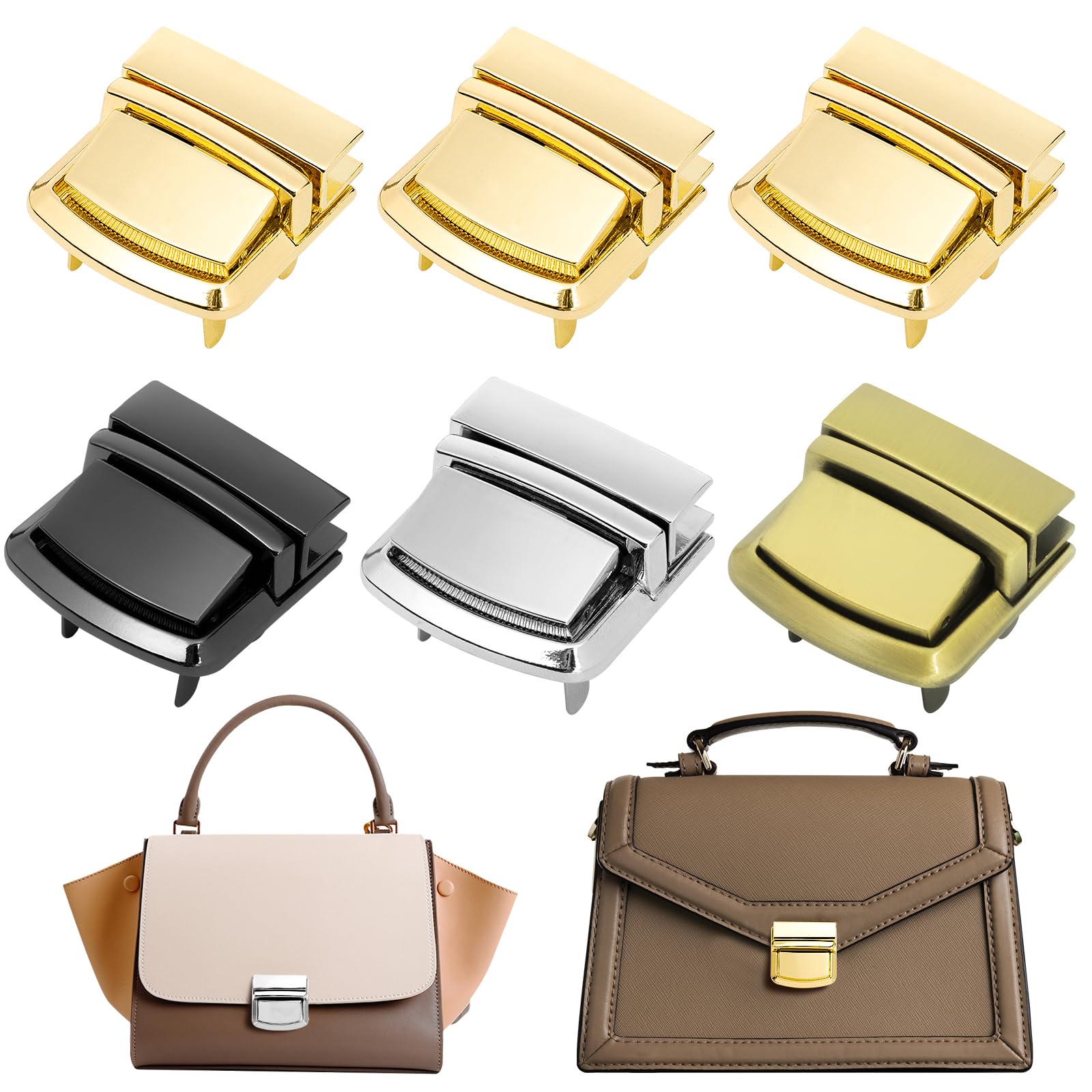 TXIN 6 Pieces Turn Locks Purse Clasp Thumb Lock Purse Buckle Fasteners Purse Hardware for DIY ...