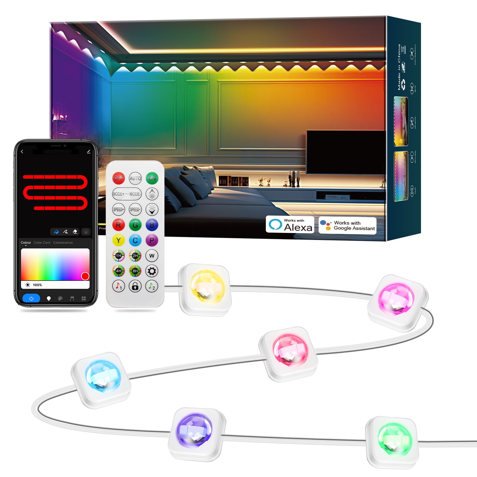 LemonNova RGB String Downlights, 90ft with 60 LEDs Indoor Wall Light ...