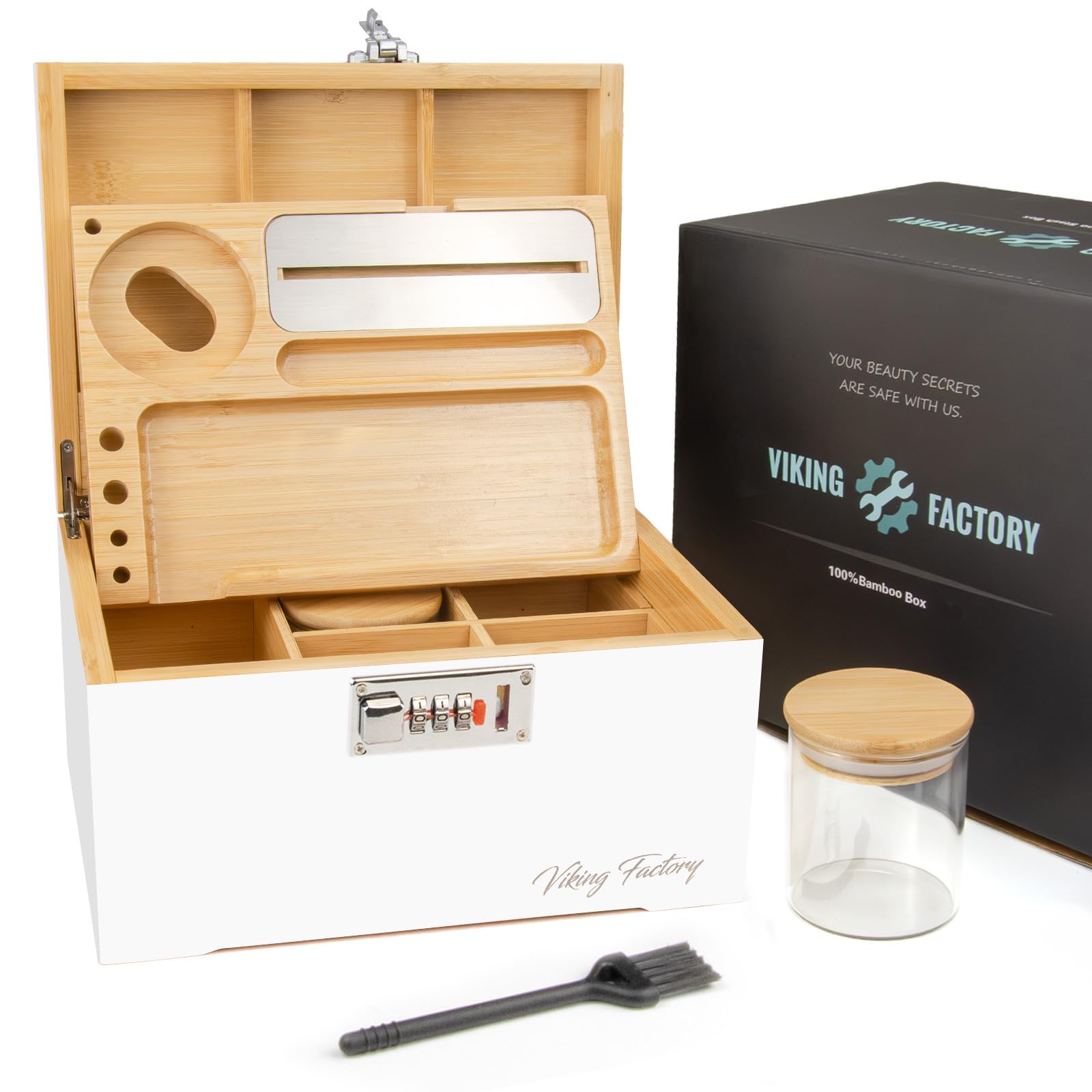 Viking Factory Large Bamboo Storage Box with Combination Lock ...