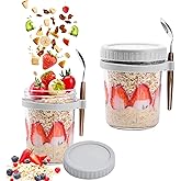 Amazon.com: 2 Pcs Portable Overnight Oats Containers with Lids and Spoons, 12 oz Mason Jars for ...