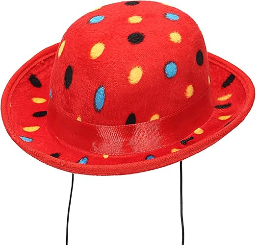VELVET POLKA DOTS MINI BOWLER HAT Clown & Circus Fancy Dress RED ...