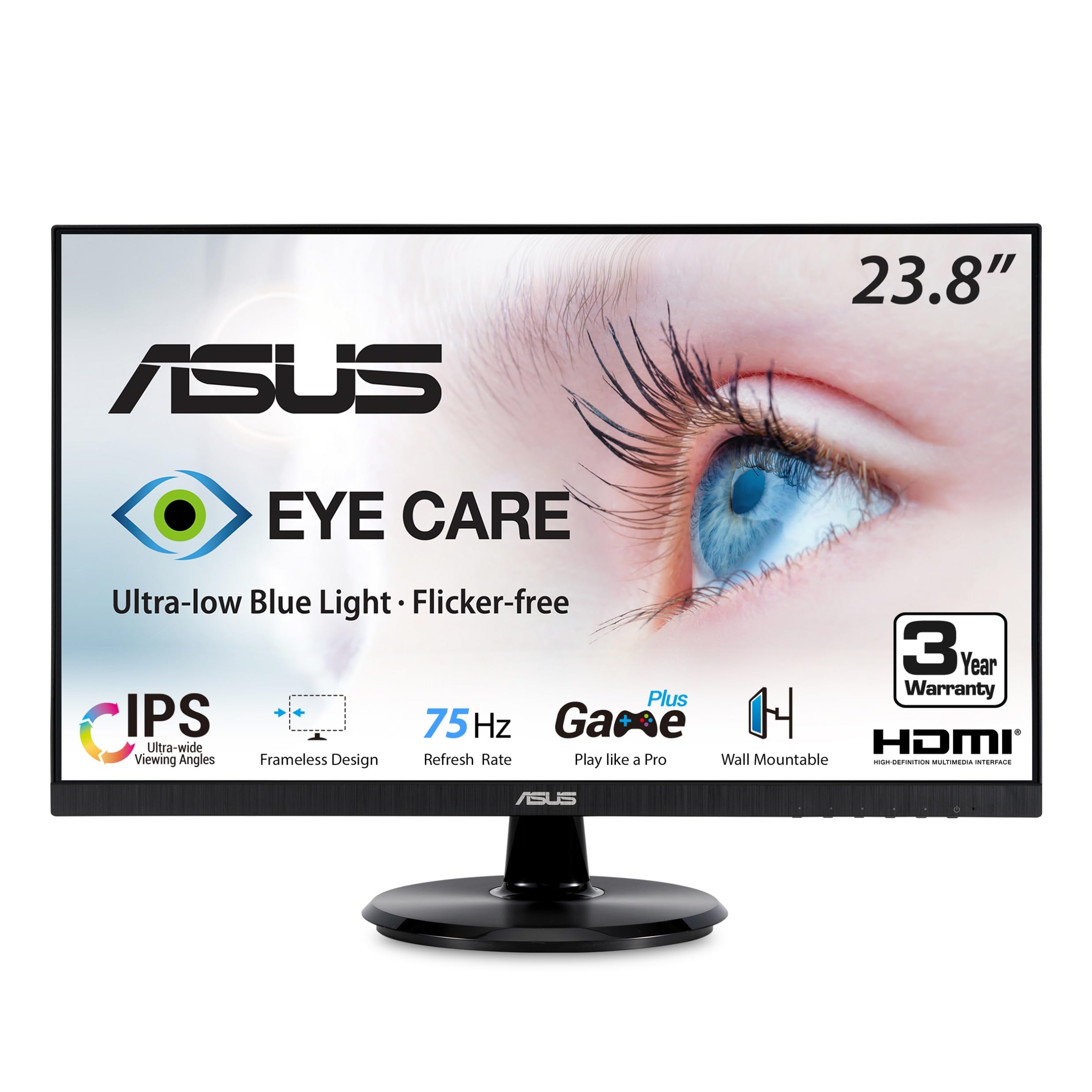 ASUS VA24DQ 23.8” Monitor, 1080P Full HD, 75Hz, IPS, Adaptive-Sync ...