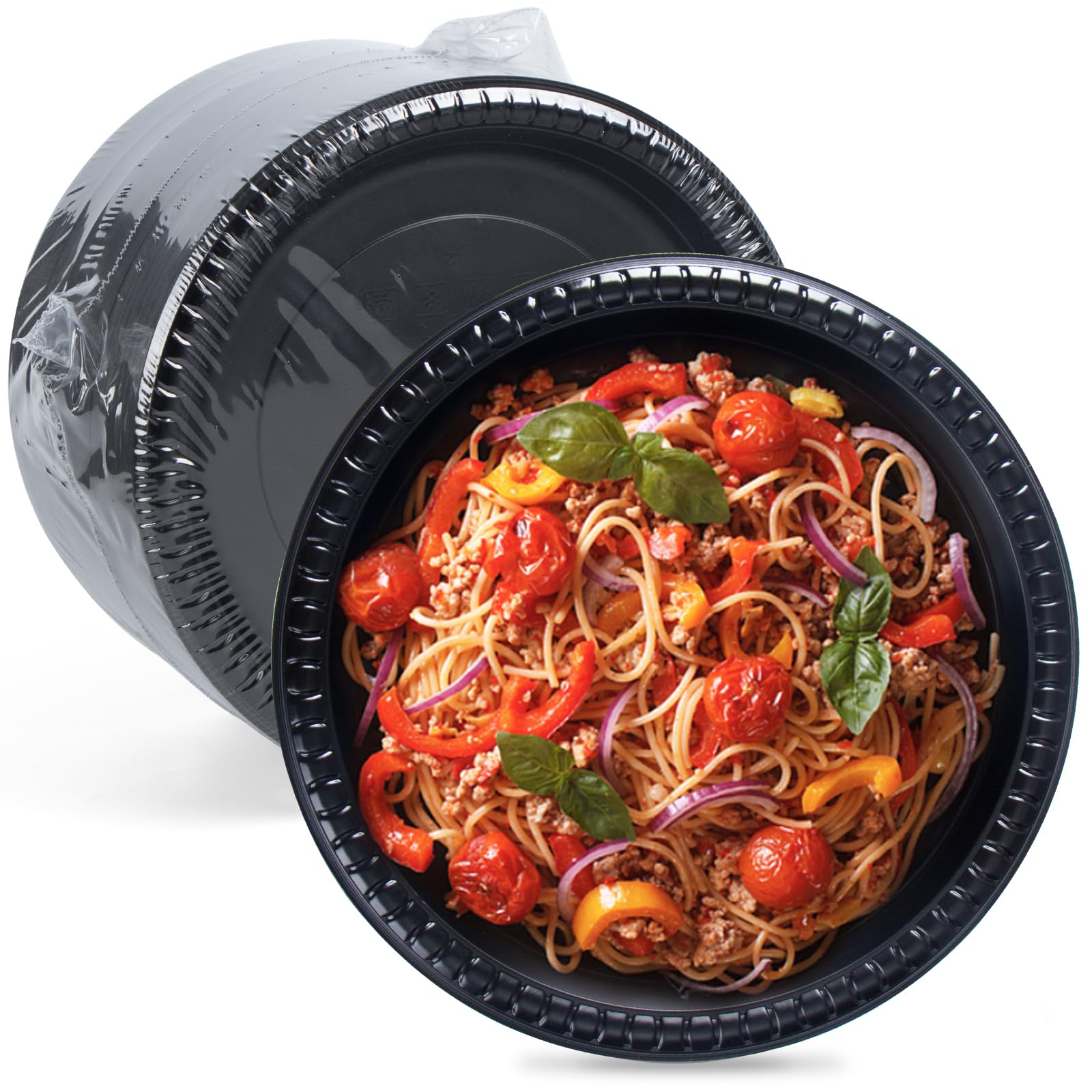 FRESHPAK Reusable Plastic Plates, 9 inch Black Dinner Plates Heavy Duty ...