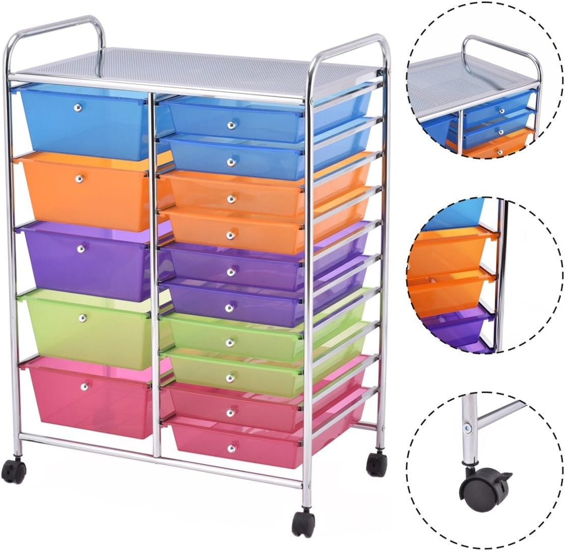 Costway Tour de Rangement, Desserte à roulettes avec 15 Tiroirs ...