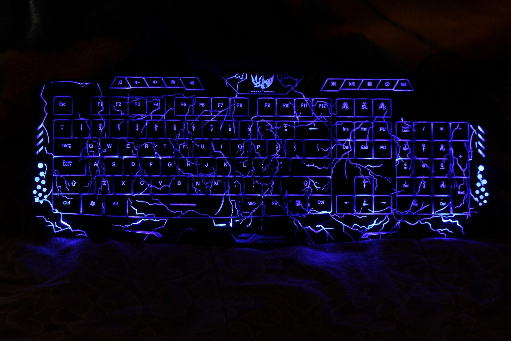 BlueFinger® USB Wired Blue Red Purple Color LED Backlit Keyboard and ...