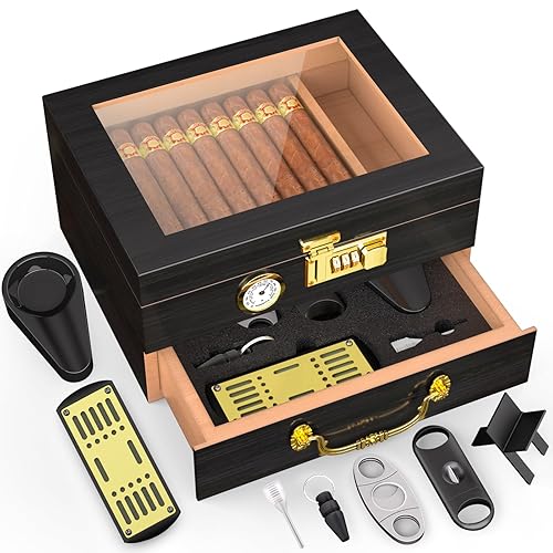 TRBIHCX Lockable Cigar Humidor | Cedar Lined Glass Top Cigar Humidor ...
