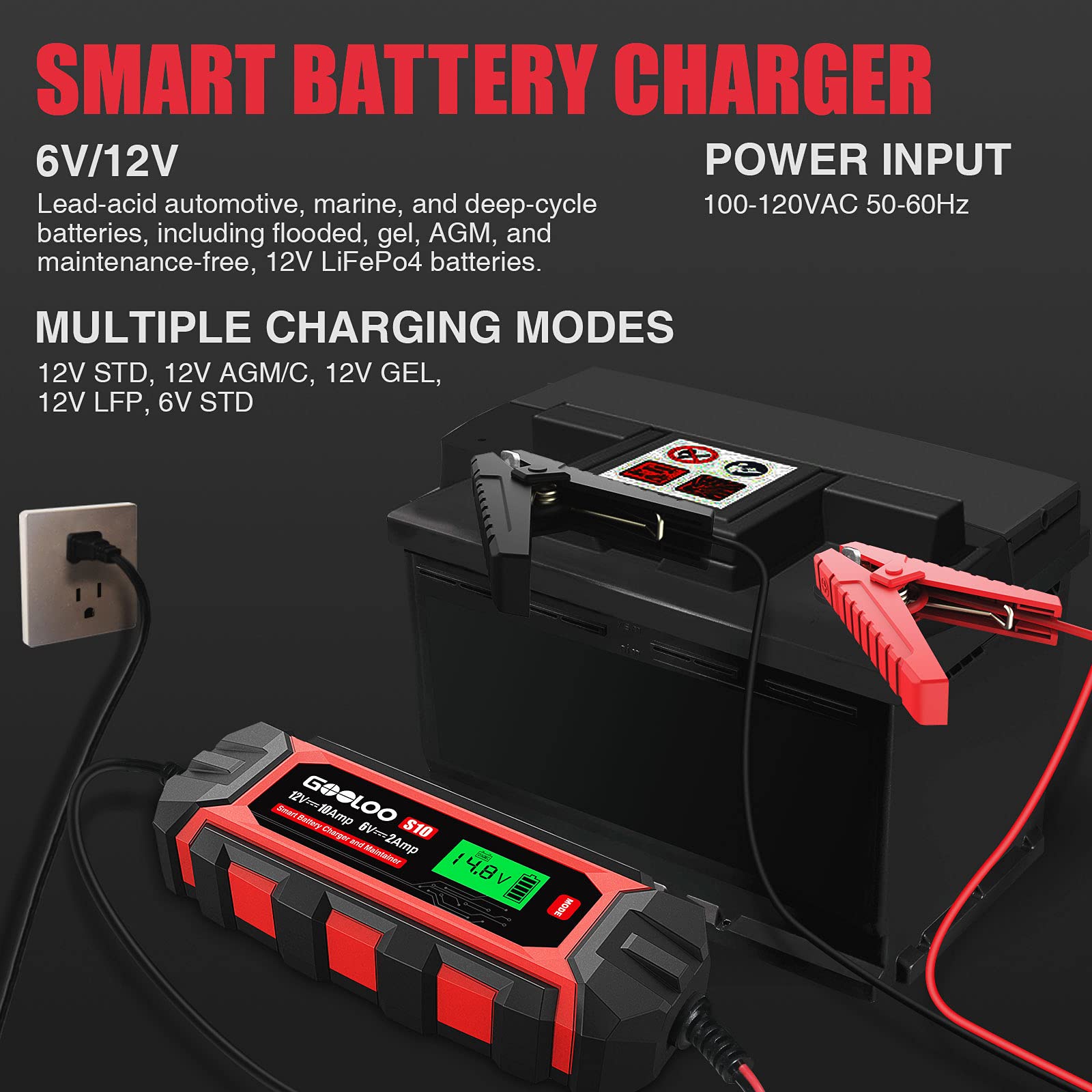 Mua GOOLOO 10-Amp Car Battery Charger, 6V and 12V Fully Automatic ...