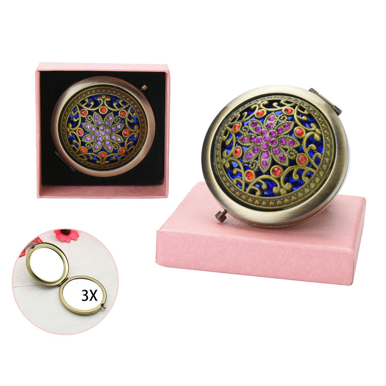 Amazon.com : VintageBee Vintage Makeup Mirror Folding Pocket Mirror ...