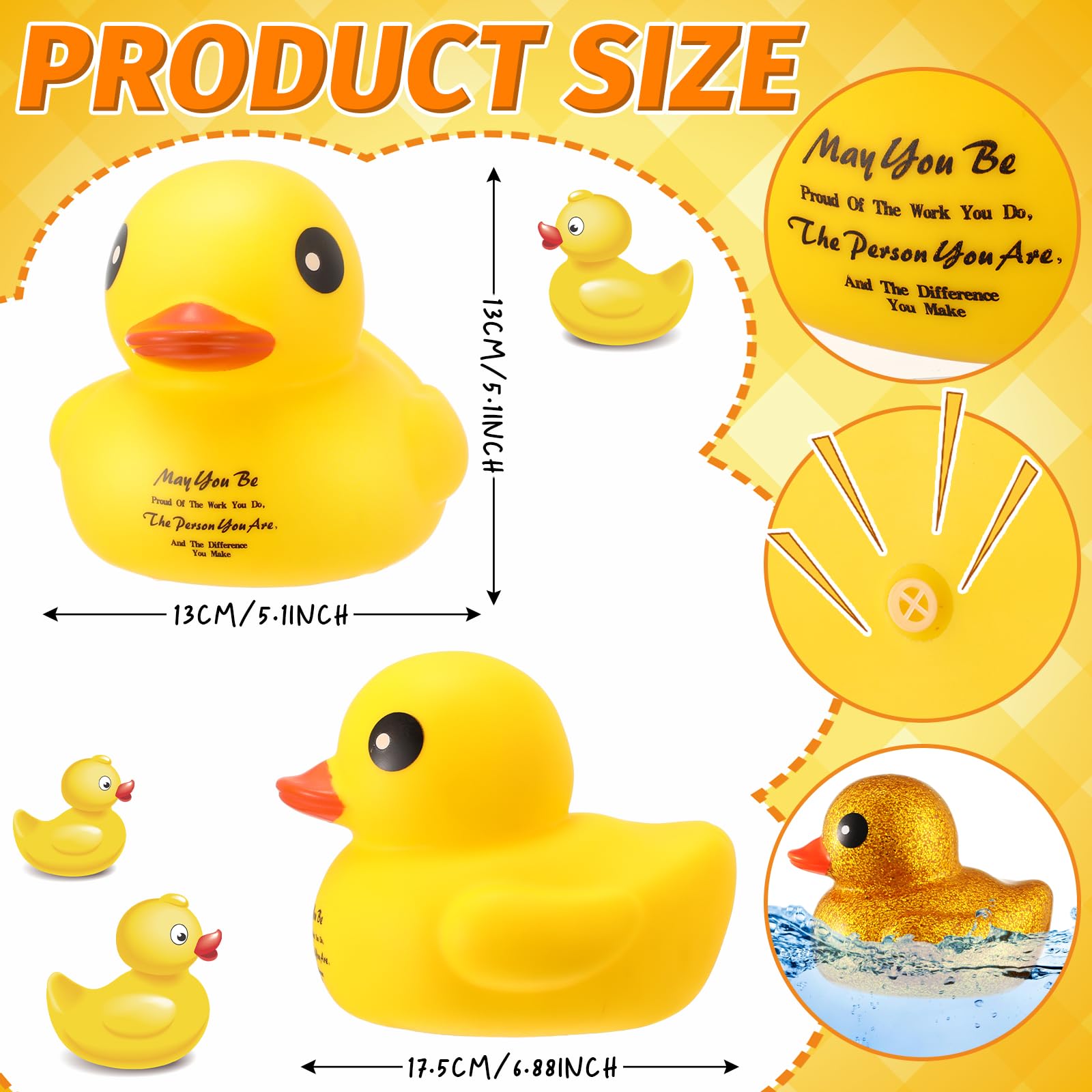 Mua Honoson 6.89 Inch Thank You Rubber Duck Giant Glitter Rubber Duck ...
