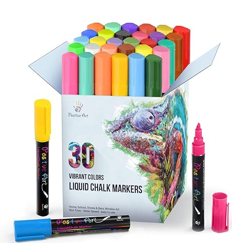 Positive Art Liquid Chalk Markers 30 Colors Window Markers, Bright ...