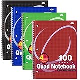 Amazon.com: (2 Pack) - BAZIC Quad-Ruled Spiral Notebook 100 Count ...