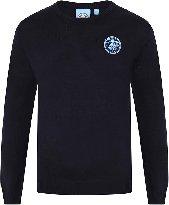 Manchester City FC Official Gift Mens Knitted Crew Neck Jumper Navy XL ...