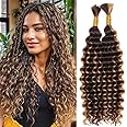 Amazon.com : Human Braiding Hair 22 Inch Deep Wave Bulk P4/27 Human ...