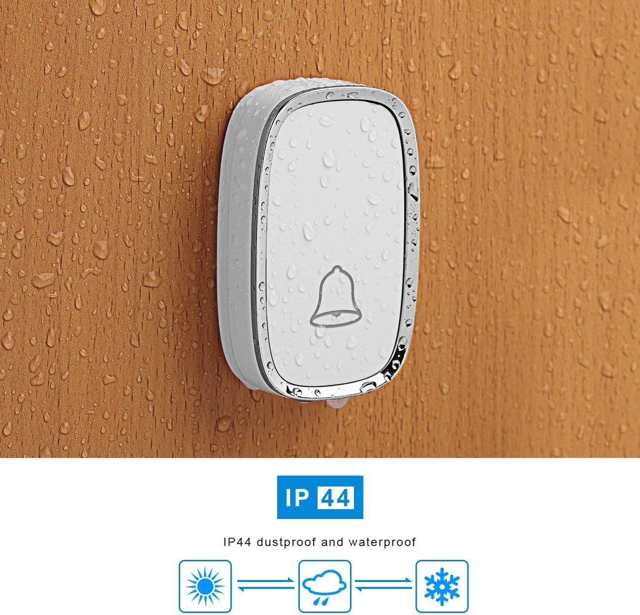 Wireless Doorbell, Portable Weatherproof Wall Plug-in Cordless Door ...