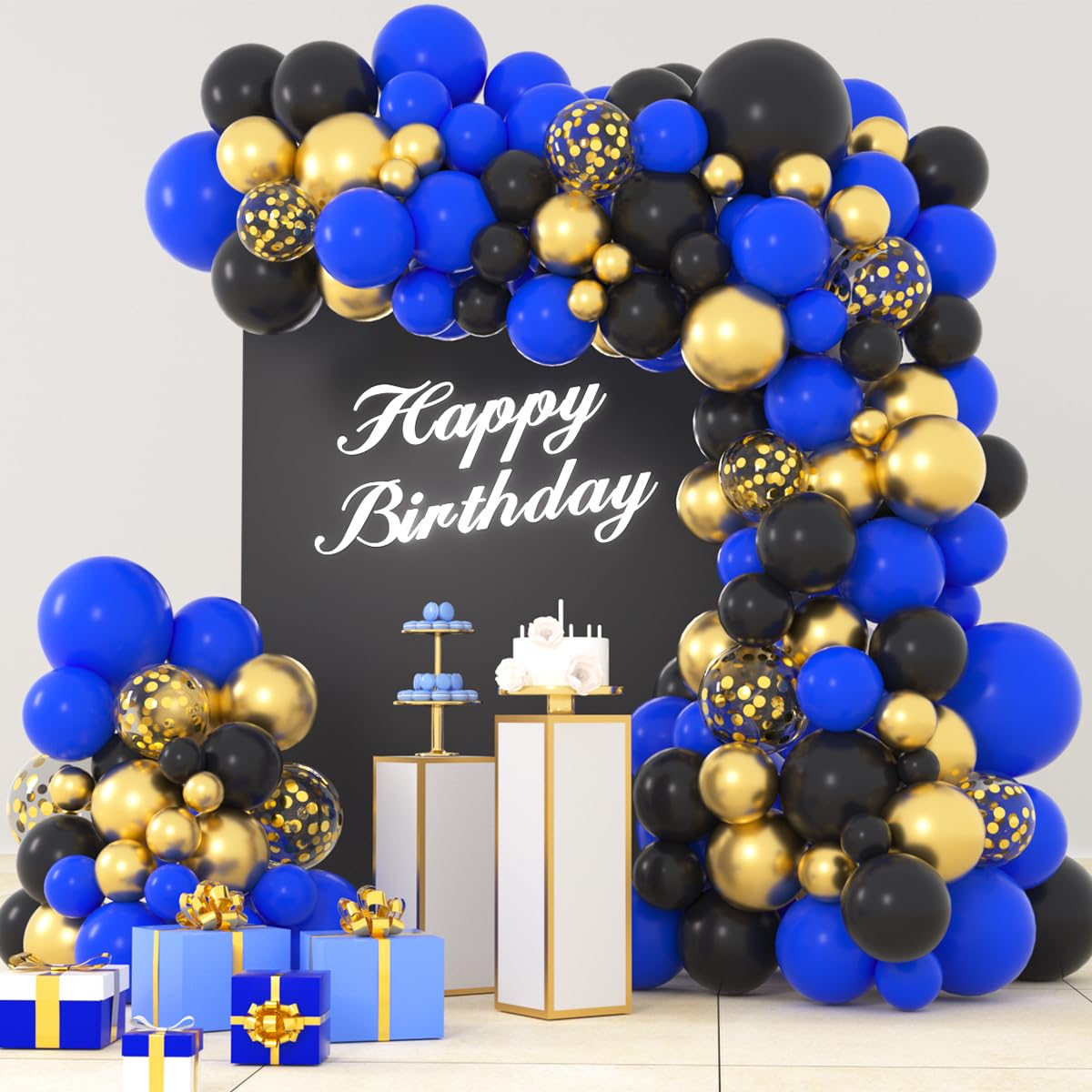 Royal Blue Black Gold Balloon Garland Arch Kit - Blue and Black ...