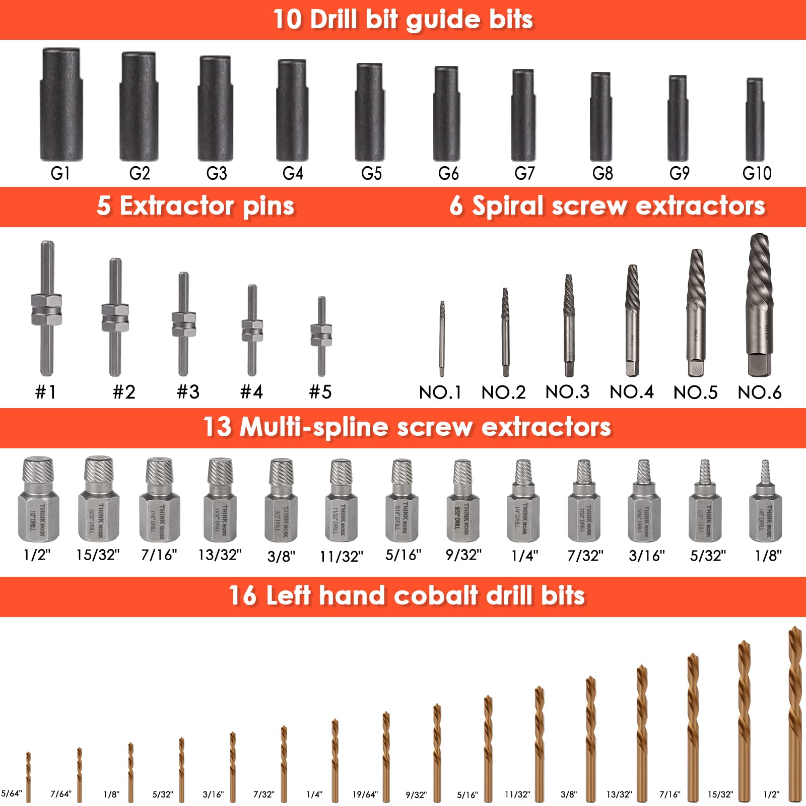 Mua THINKWORK Screw Extractor Set, 55 Pieces Easy Out Bolt Extractor ...