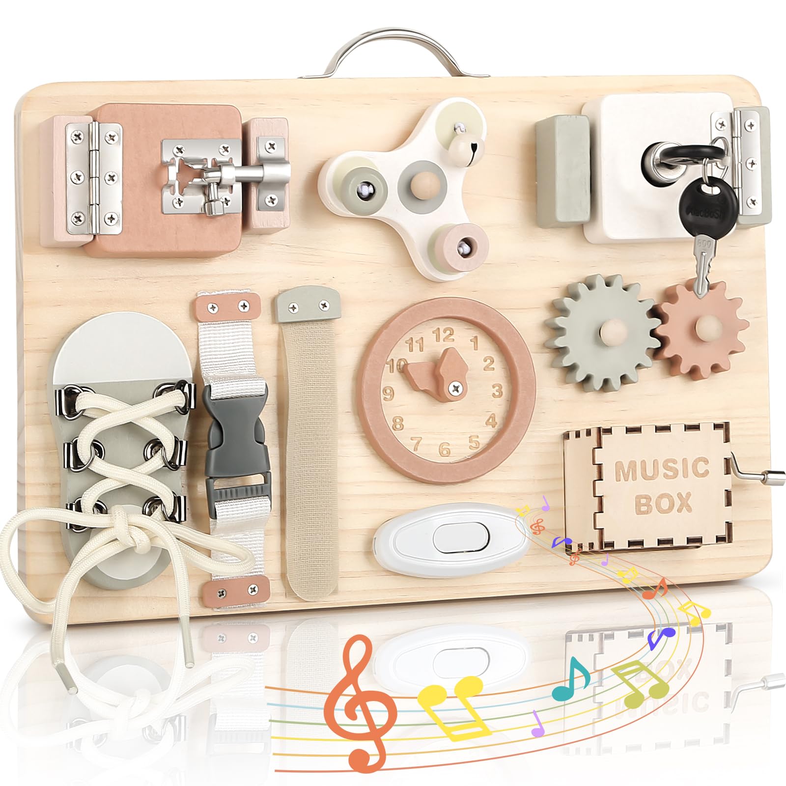 Joyreal Montessori Busy Board For Toddlers Wooden Sensory Board
