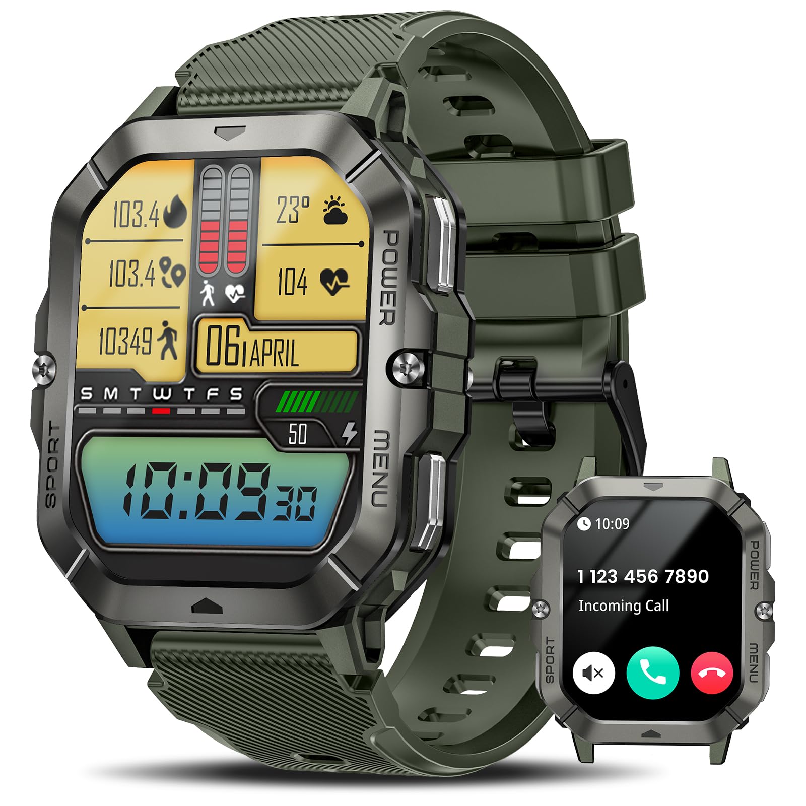 Military Smart Watches for Men (Answer/Make Calls), Waterproof Rugged ...
