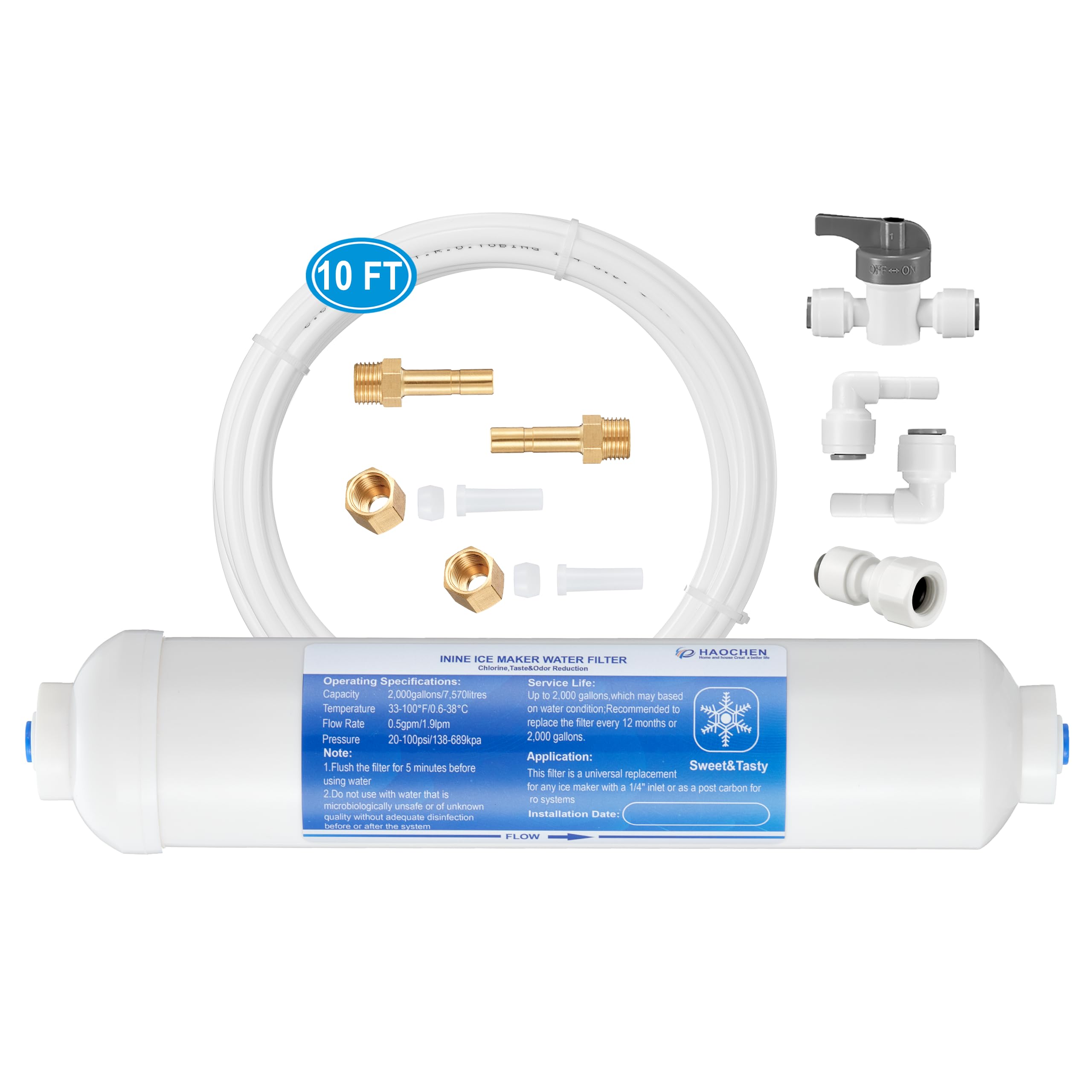 HAOCHEN Inline Water Filter for Ice Maker and Refrigerator,Include 1/4 ...