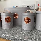 Cooks Professional Kitchen Storage Canister Set 5 Piece Tin Containers ...