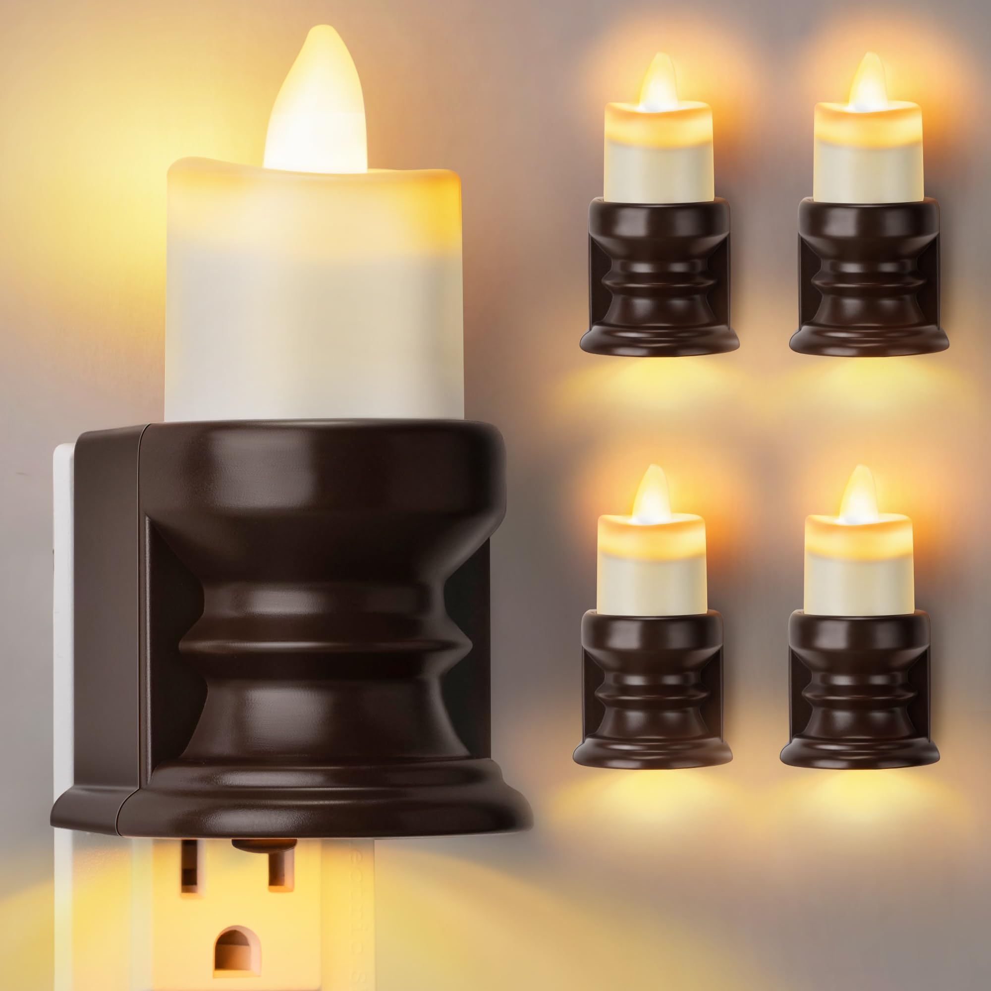Meonum 4 Pcs Flameless Candle Night Light Plug into Wall, LED Motion ...