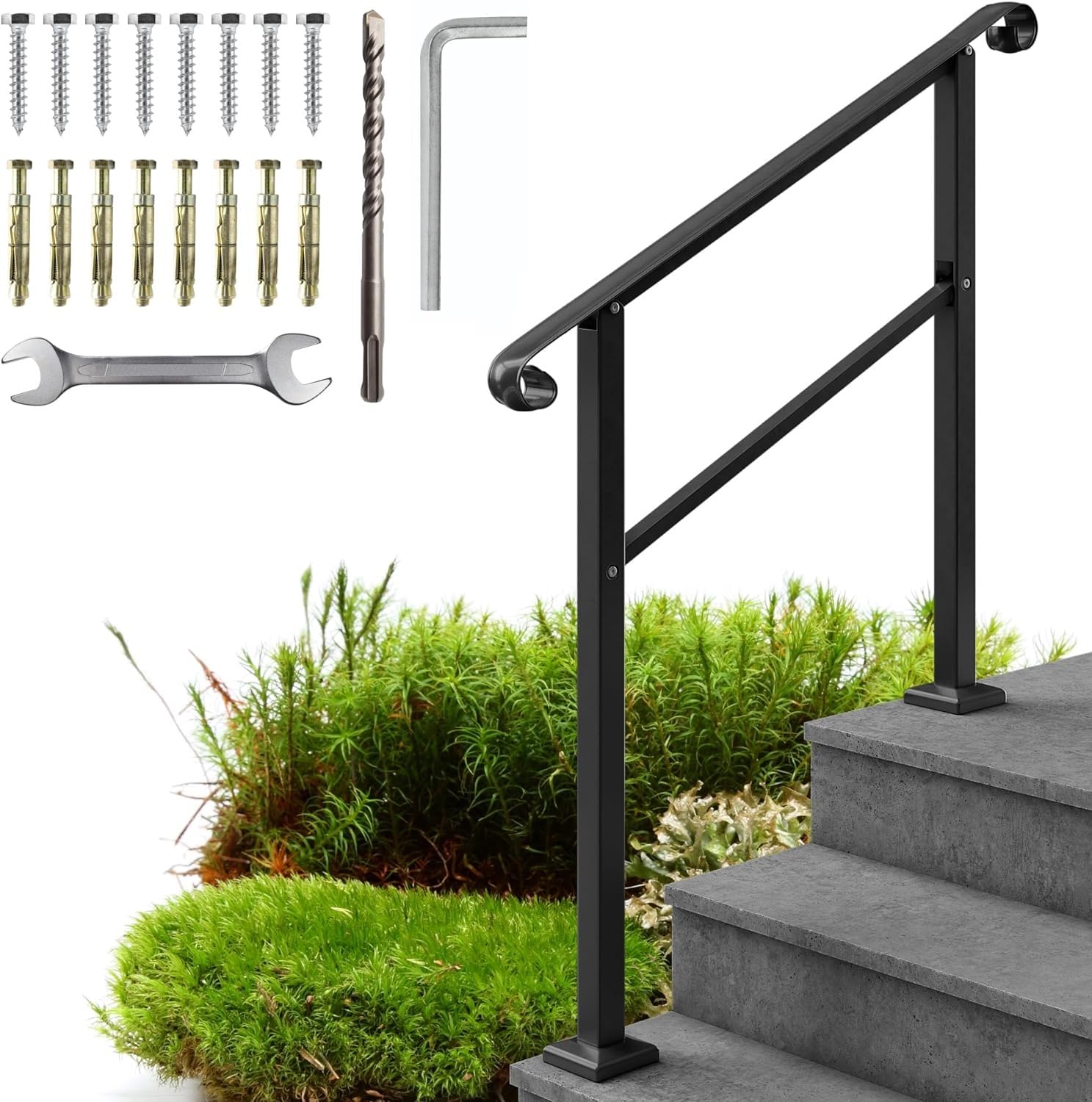 Metty Metal Black Wrought Iron Handrail - Heavy-Duty, Powder Coated ...