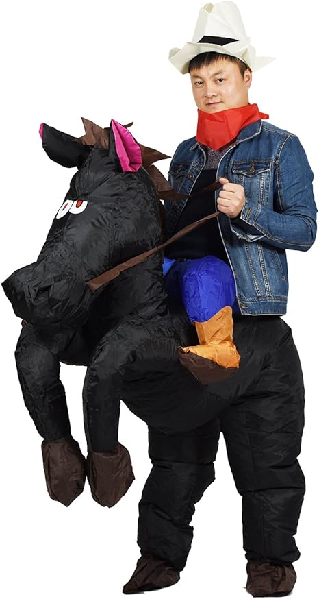 JYZCOS Inflatable Black Horse Riding Cowboy Costume for Adult Unisex ...