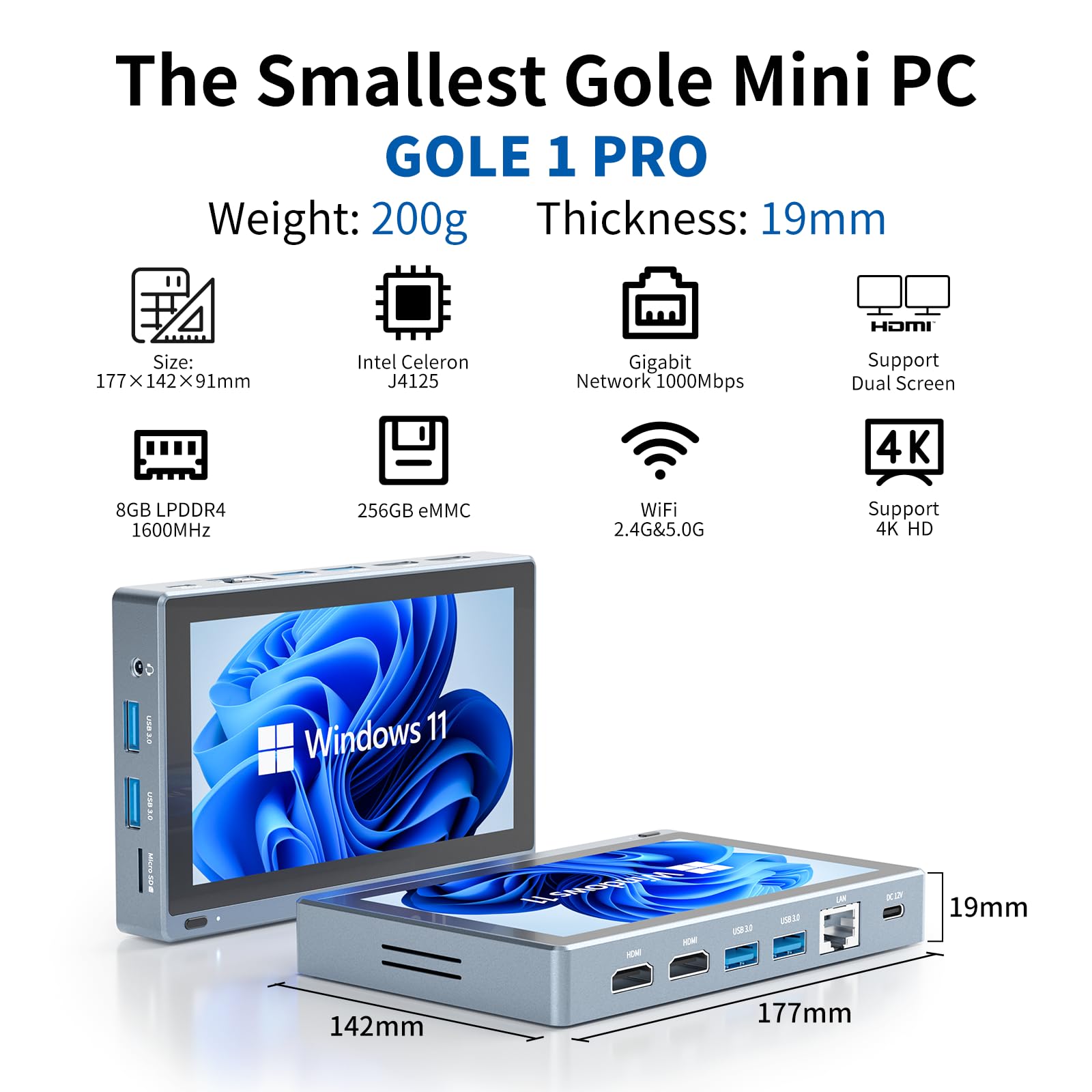 Mua HIGOLEPC Mini PC Win 11 PRO,Celeron J4125 Mini Computer,8GB DDR,256GB EMMC,Mini PC with ...