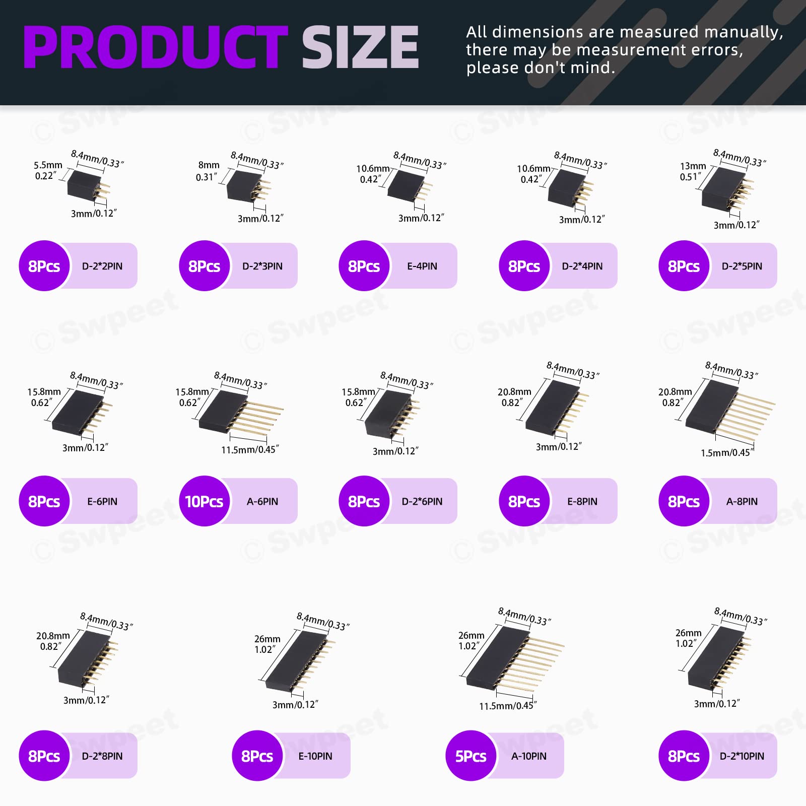 Mua Swpeet 147Pcs 5 Types 2.54mm Female Pin Header Socket Connector ...