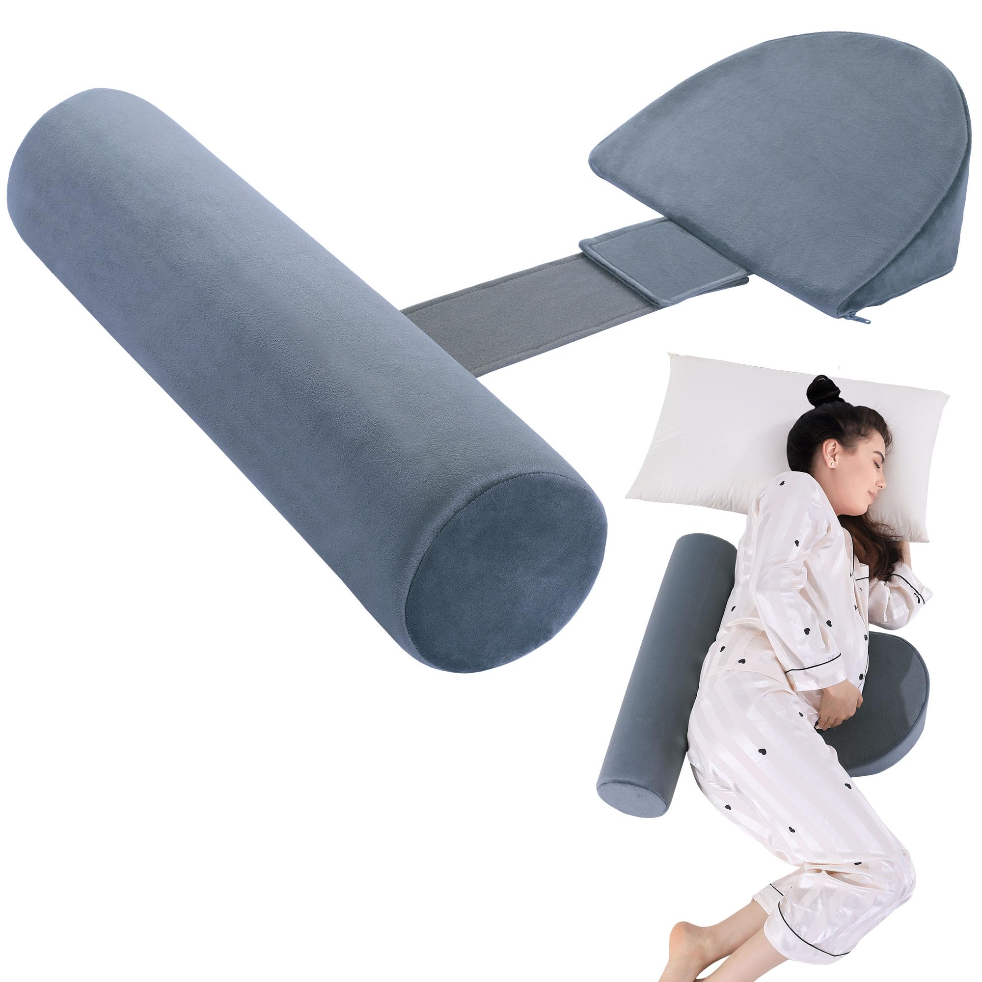 HOMBYS Side Sleep Pregnancy Wedge Pillow with Back Support Roll Pillow ...