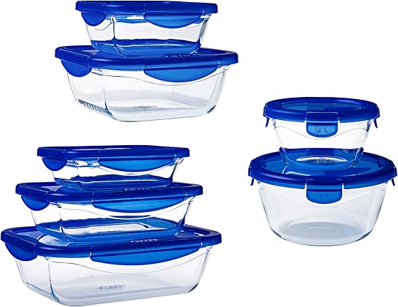 Pyrex Cook & Go Set of glass food storage container with airtight and ...