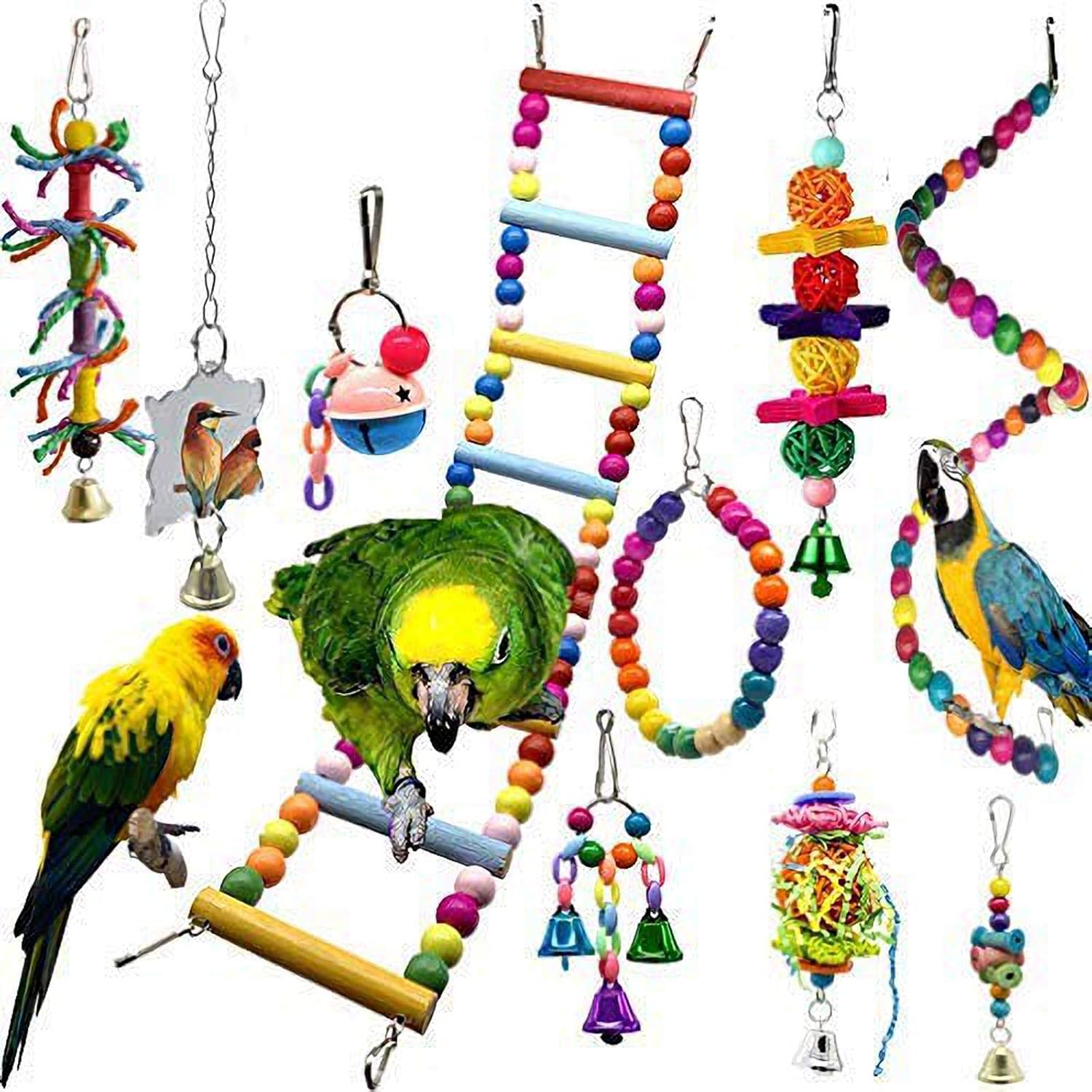 10Pcs Bird Swing Toys Parrot Chewing Toys Colorful Pet Bird Toys with ...
