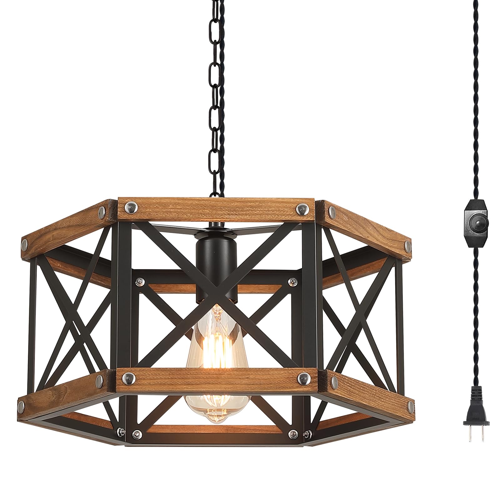 Rustic Farmhouse Plug in Pendant Light Fixture with Adjustable Chain ...