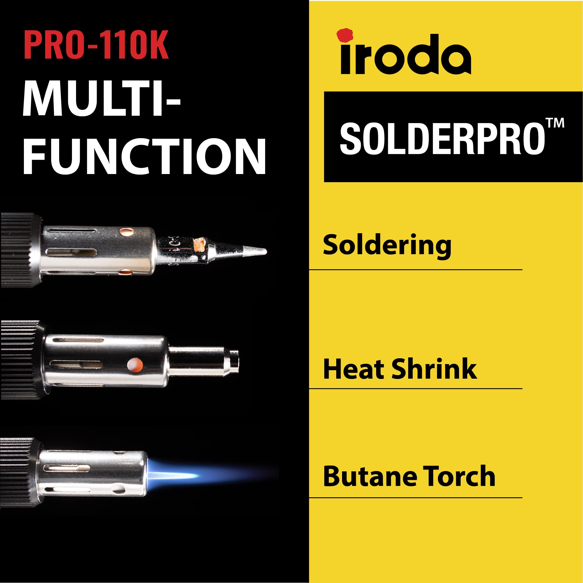 IRODA SOLDERPRO 110K Butane Soldering Iron Kit - Cordless, 4-in-1 Mini ...