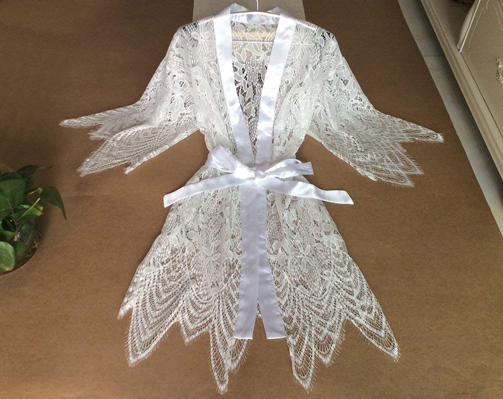 Amazon.com: White Lace Robe Women Kimono Robe-Bridal Robe Bridal Gift ...