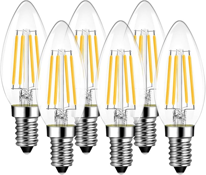 E14 LED Filament Bulbs, 6 Pack, 470Lm, LVWIT 4W C35 Candle Glass ...
