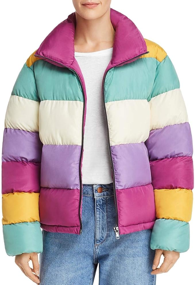 Glamorous Women's Puffer Coat Bomber Jacket, Multicolour (Rainbow Bv05 ...