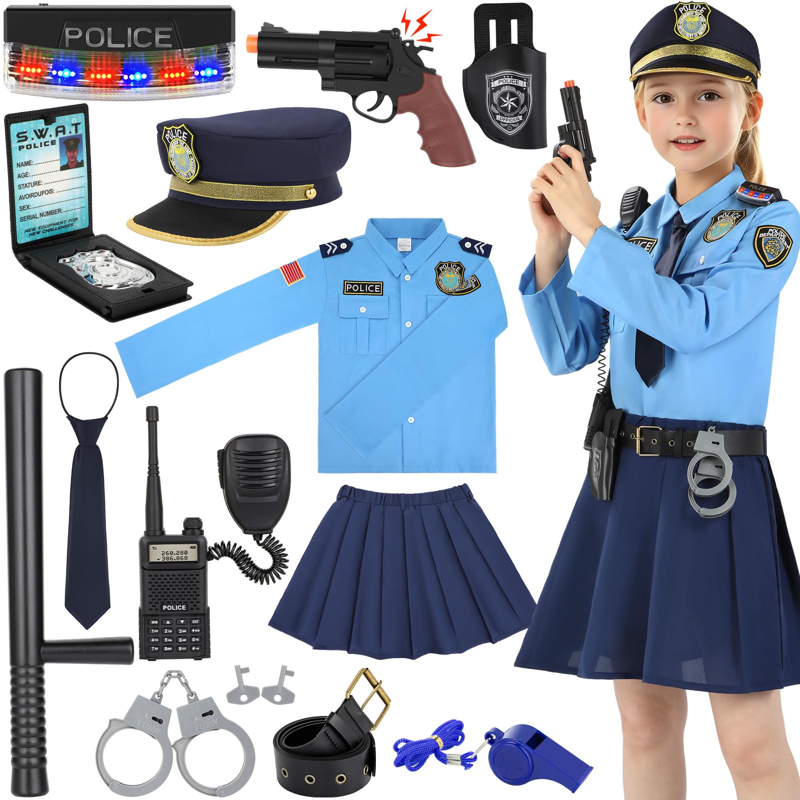Loscola Police Costume for Girls, Police Officer Costume for Kids ...