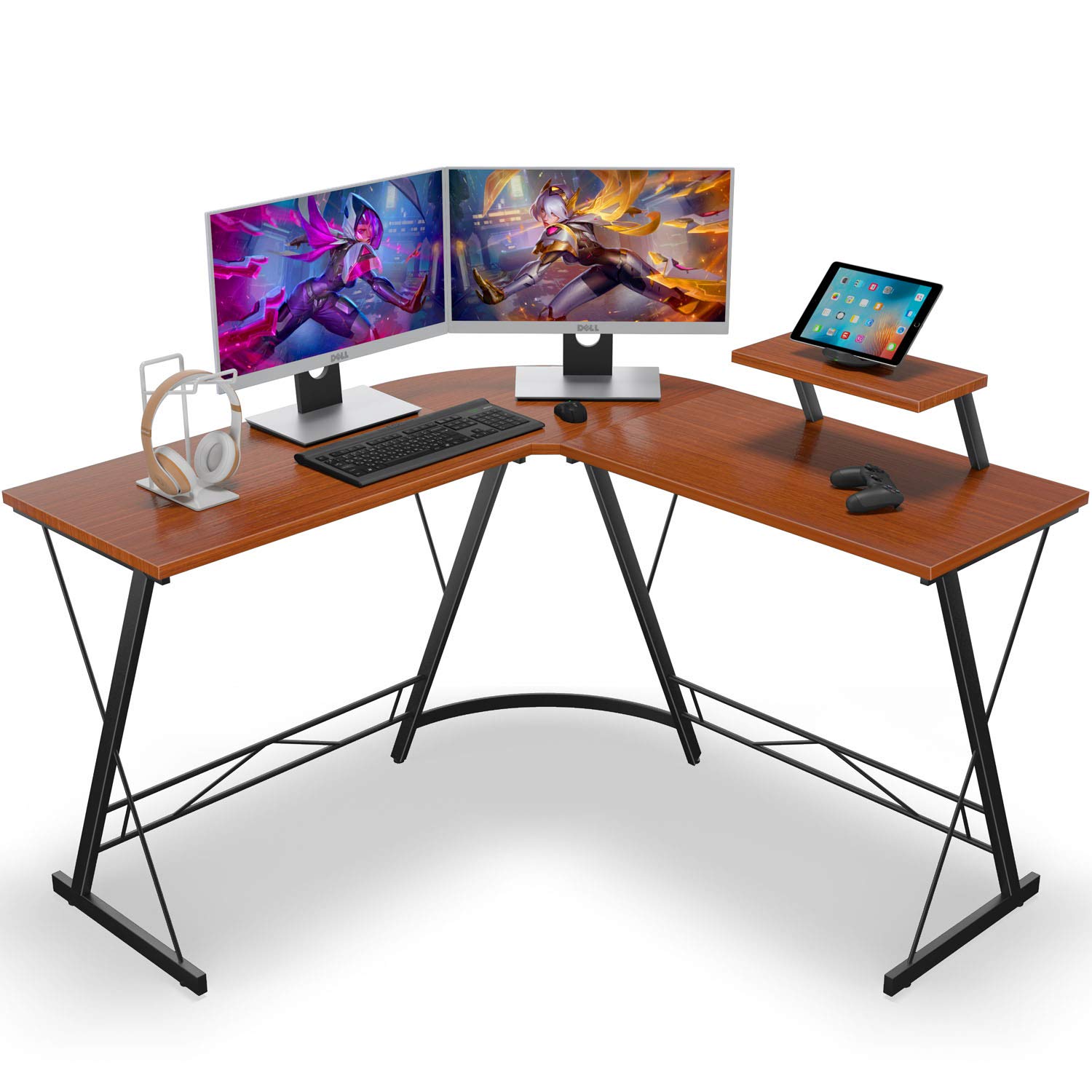 L Shaped Desk Home Office Desk with Round Corner Computer Desk with ...