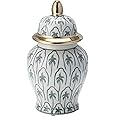 Amazon.com: 10" Temple Jar with Lid - Ceramic White, Green and Gold ...